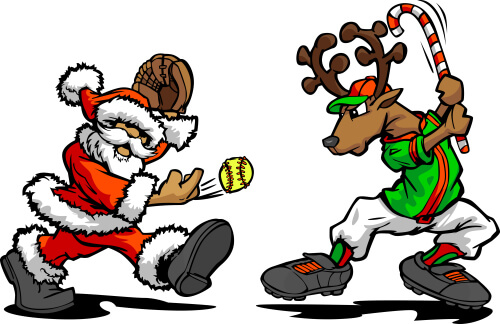 Fastpitch Softball Christmas Holiday Santa Claus Pitching Softball to a ...